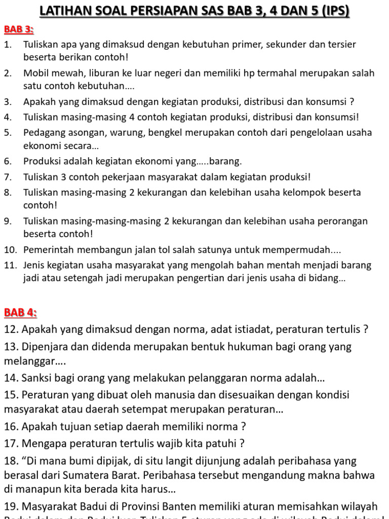 Latihan Soal Persiapan Sas Ips KLS 4 | PDF