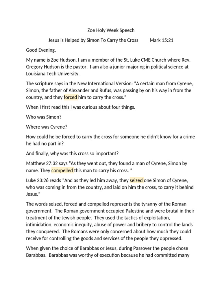 Zoe Holy Week Speech | PDF