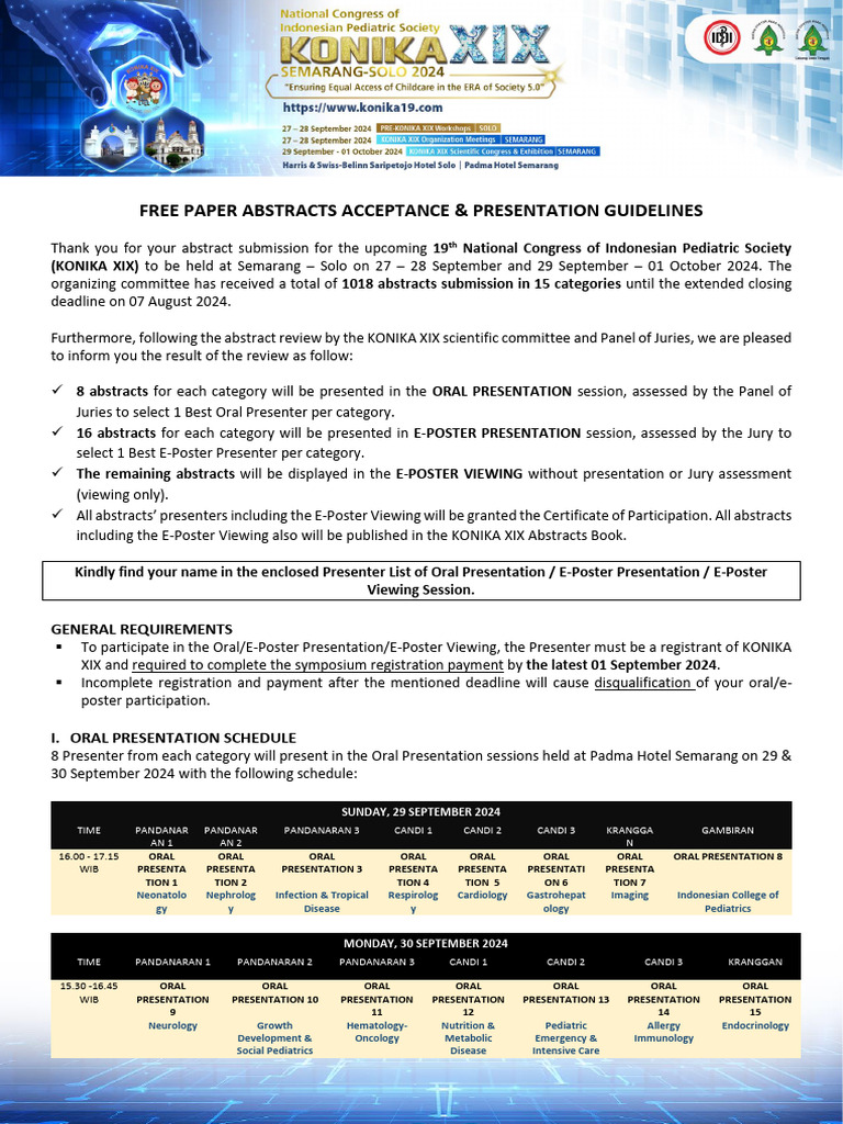 Free Paper Abstract Acceptance & Presentation Guidelines | PDF