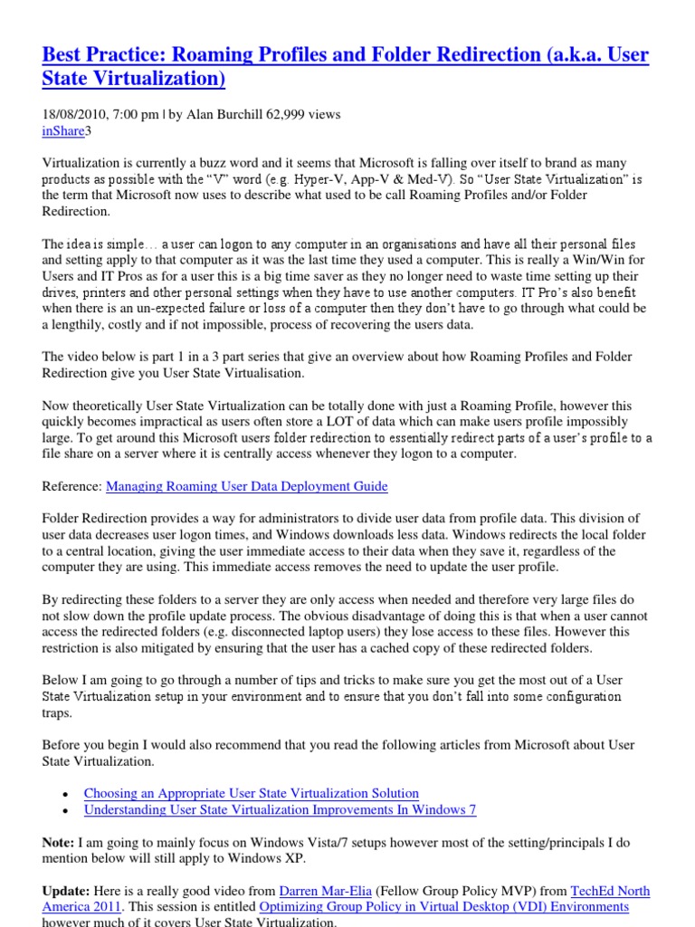 Best Practice Roaming Profiles | PDF | Group Policy | Microsoft Windows