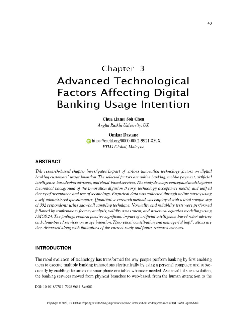 2022. Advanced Technological Factors Affecting Digital Banking Usage Intention | PDF