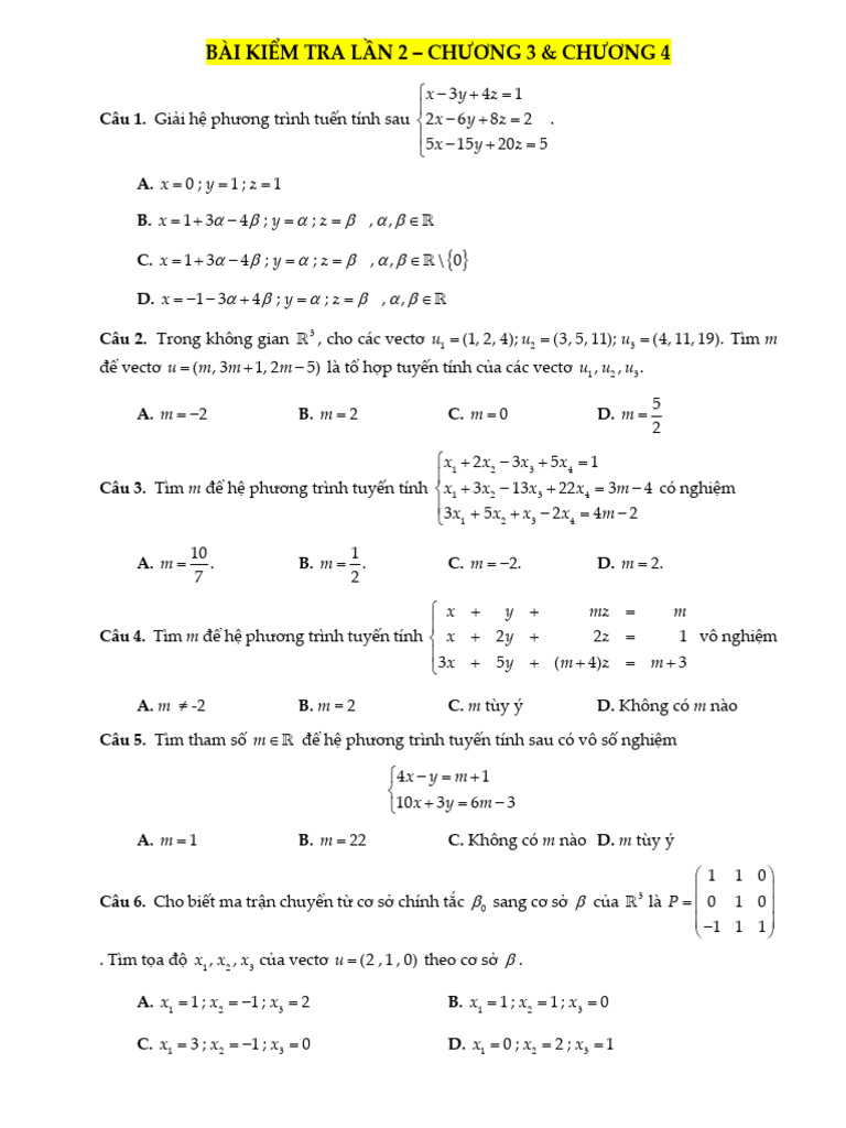 BÃ I KIá M TRA Láº N 2 Â " CHÆ Æ NG 3 CHÆ Æ NG 4 | PDF