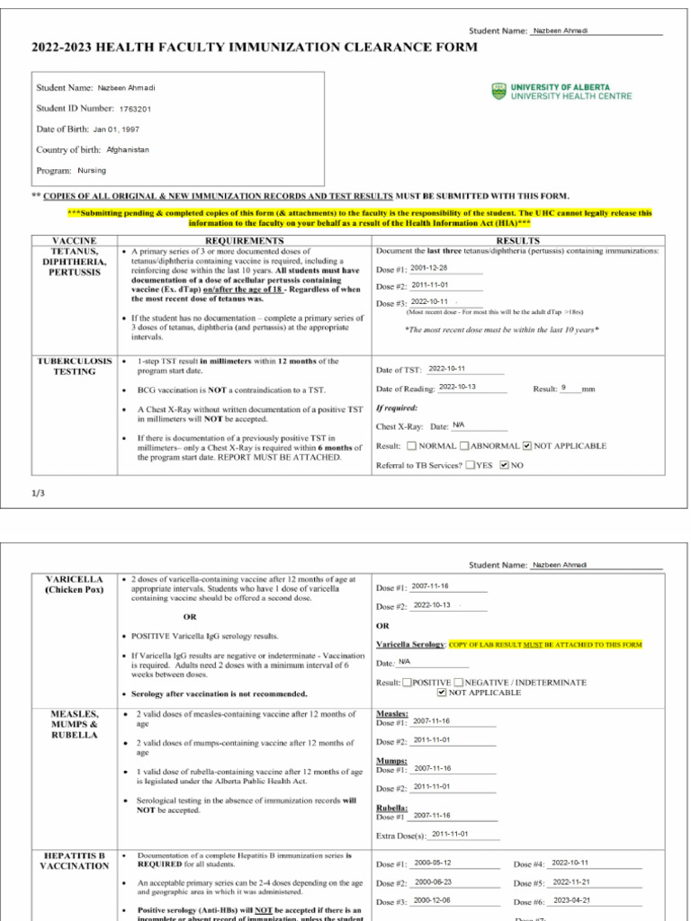 Sep - 22 - 2022 - 2022-2023 - Faculty - Immunization - Clearance - Form ...
