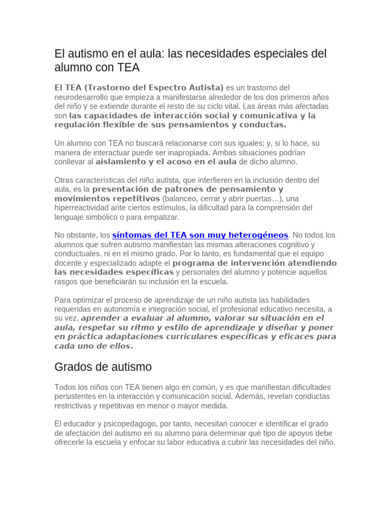 El Autismo en El Aula | PDF