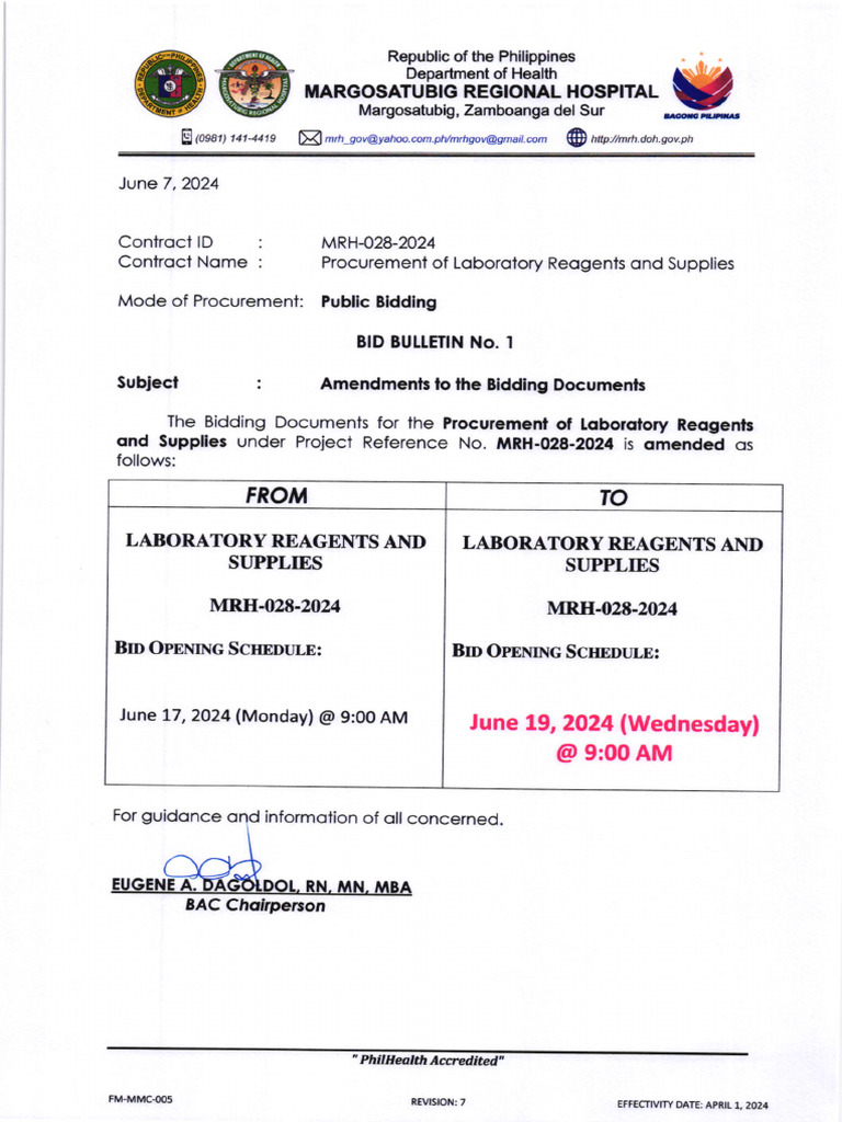 Supplemental Bid Bulletin No. 1 (MRH-028-2024) | PDF