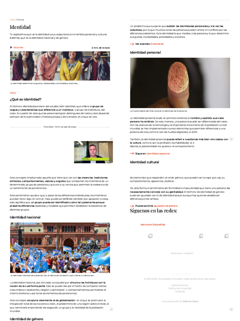 Identidad - Concepto, Tipos y Características | PDF | Nación | Género