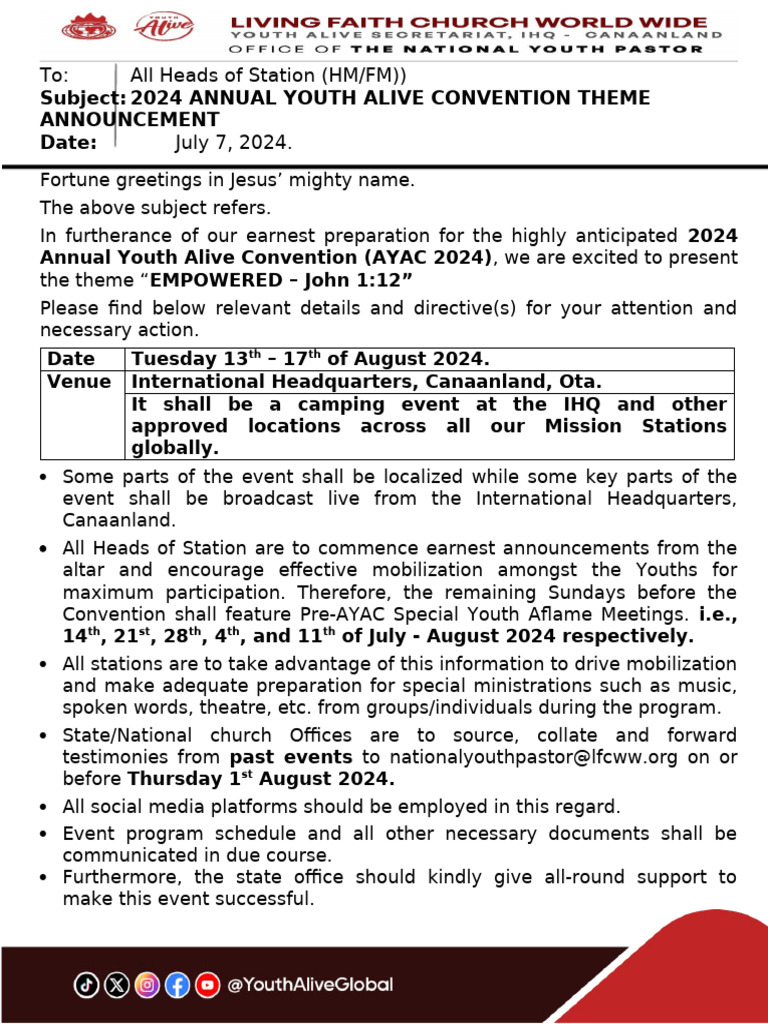 Ayac 2024 Annoucement Memo | PDF