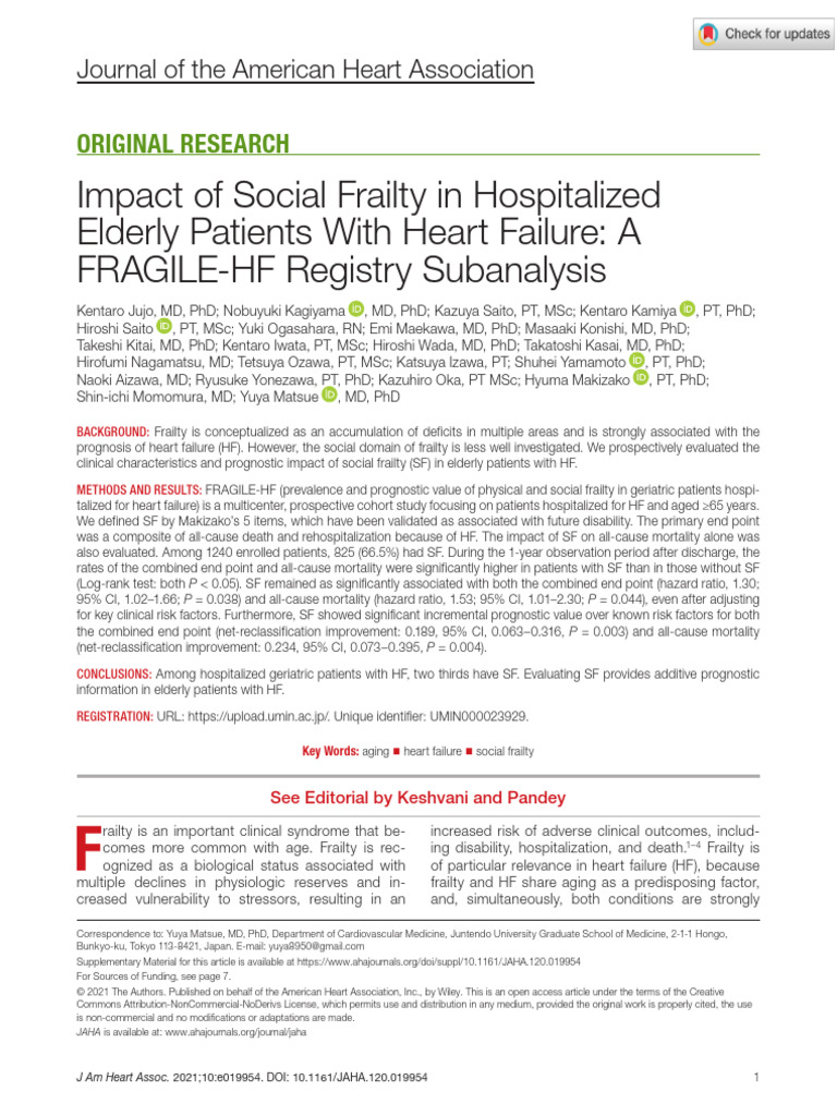 Jujo Et Al 2021 Impact of Social Frailty in Hospitalized Elderly ...