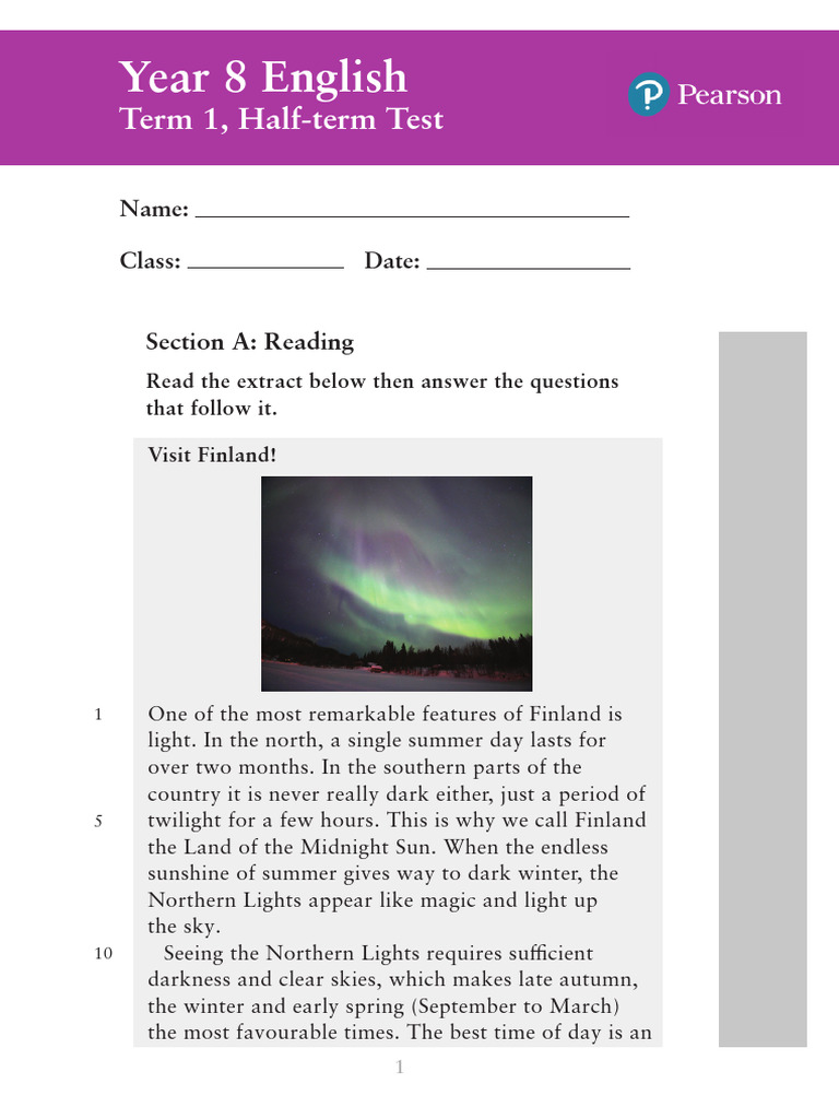 iLS - English - Y8 - T1 - Halftermtest - Set 1 | PDF