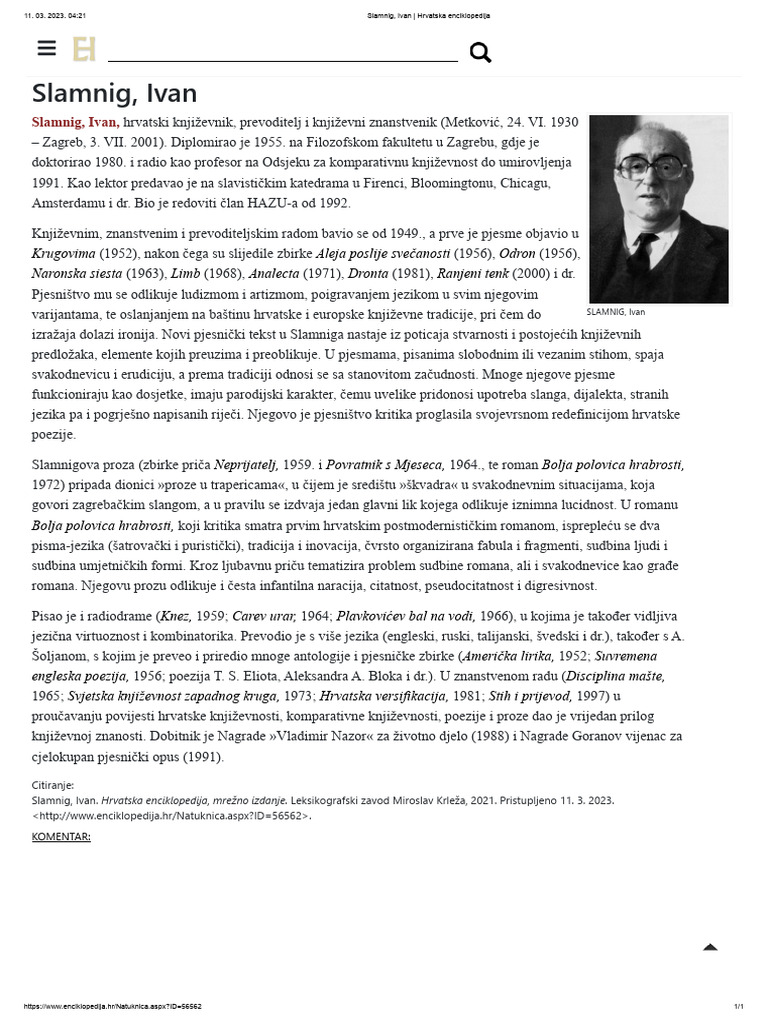 Slamnig, Ivan - Hrvatska Enciklopedija | PDF