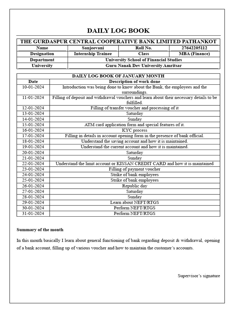 Daily Log Book | PDF