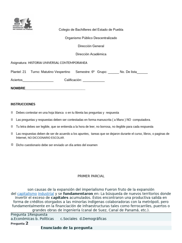 Guia Examen H, Universal Contemporanea | PDF