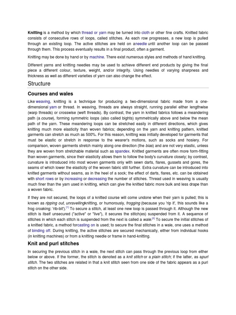 Structure: Courses and Wales | PDF | Knitting | Basic Knitted Fabrics