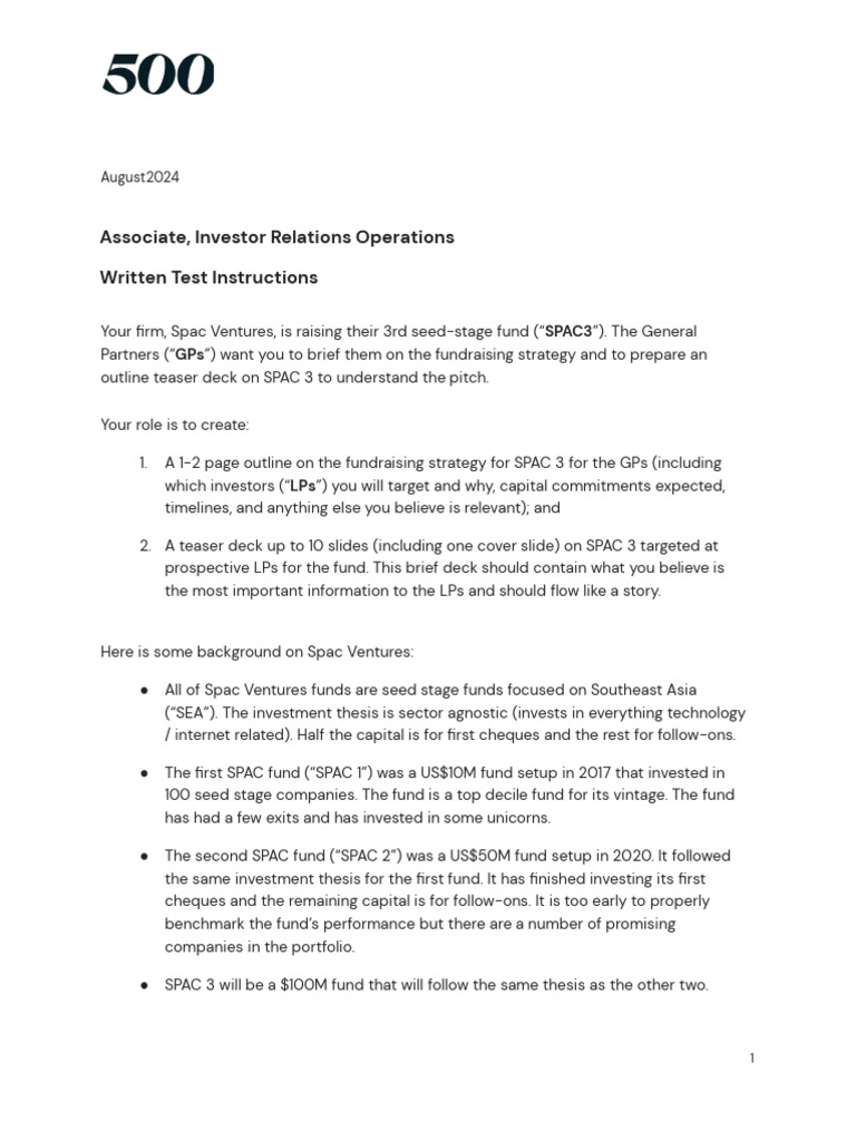500 Global Written Test Instructions - Associate, Investor Relations ...