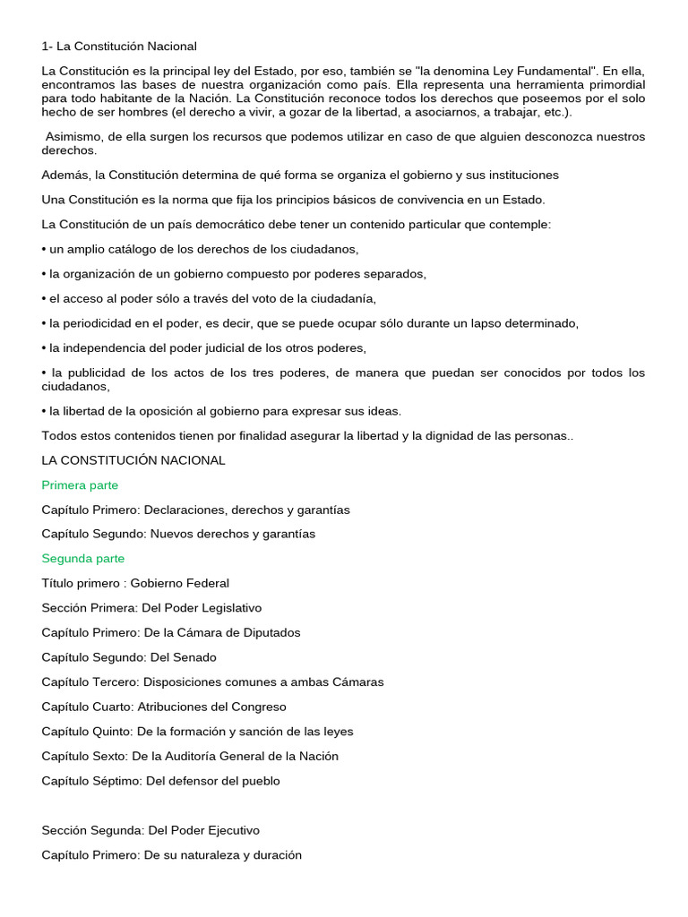 Constitucion Nacional (Resumen) | PDF