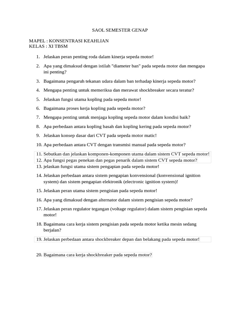 Saol Semester Genap 11 TSM 2024 | PDF