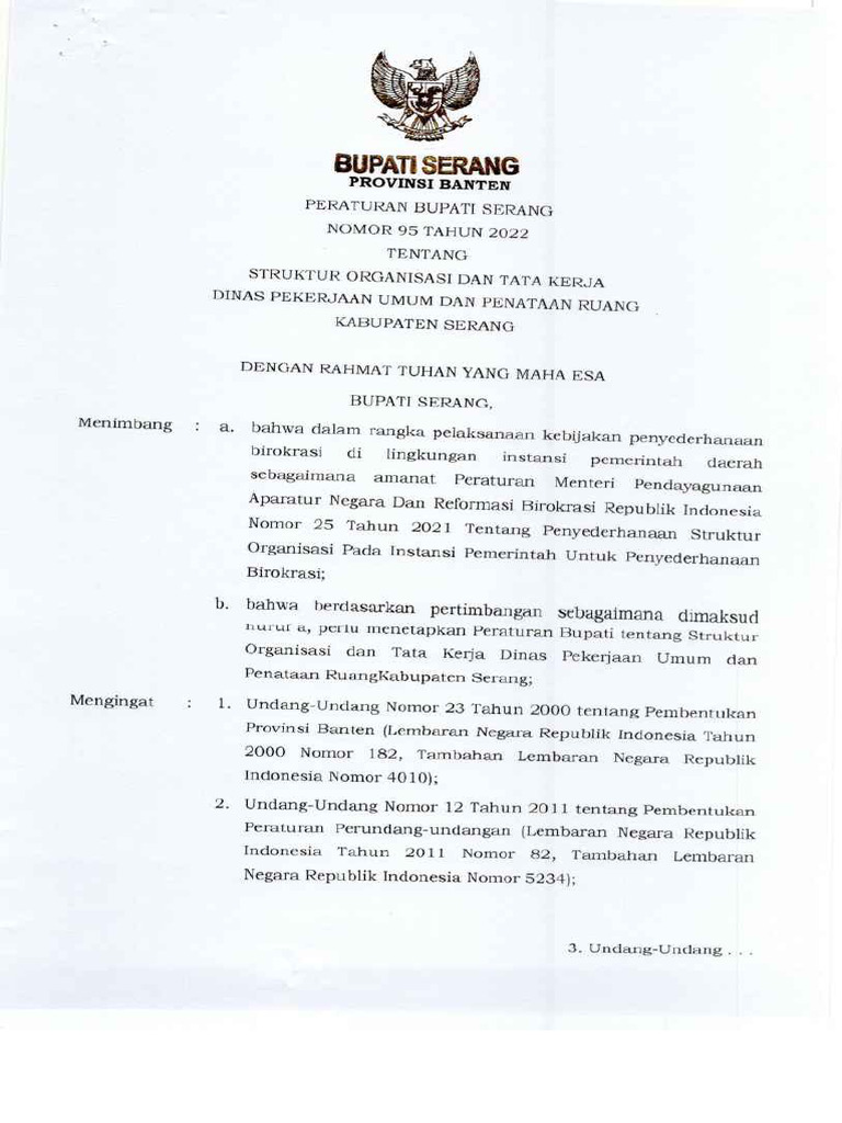 PERBUP SOTK DINAS PEKERJAAN UMUM DAN PENATAAN RUANG - 11zon | PDF