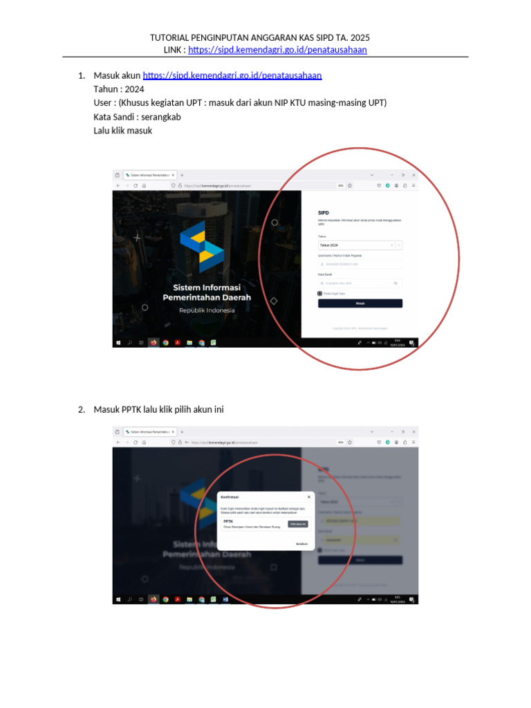 Tutorial Input Anggaran Kas Sipd-Ri 2024-Upt | PDF