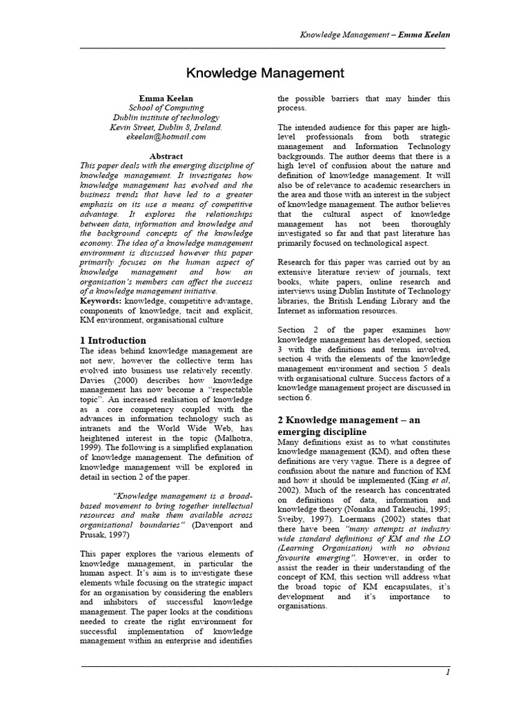 KnowledgeManagement E.Keelan | PDF