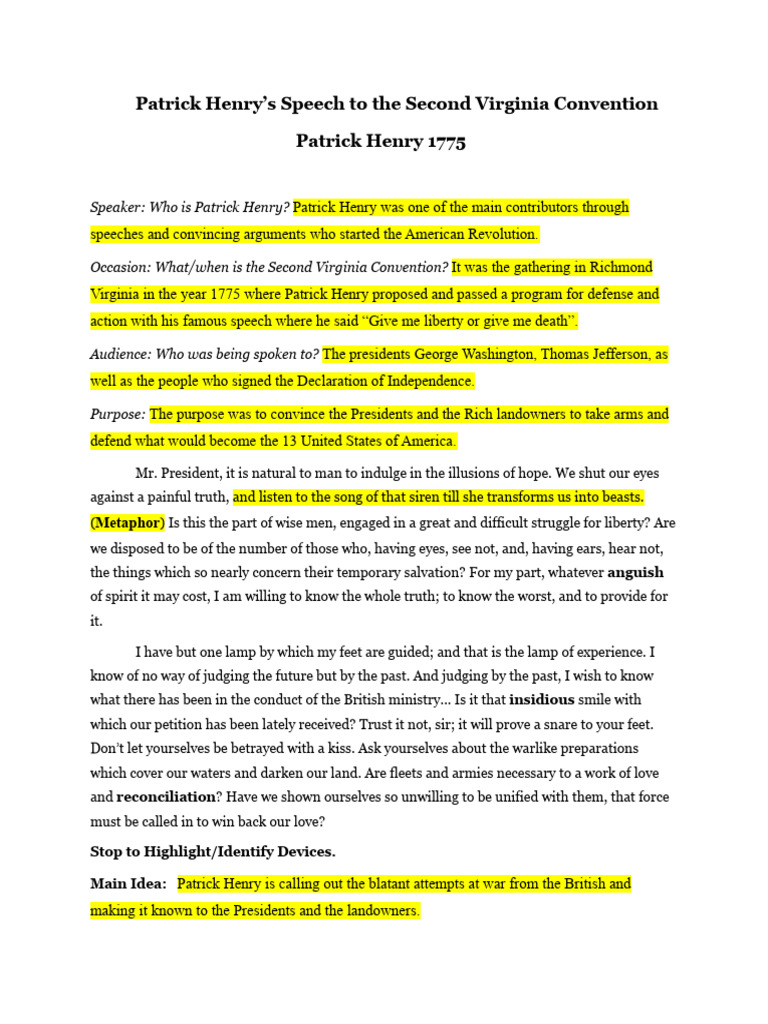 Patrick Hnery's Speech To The Second Virginia Convention | PDF