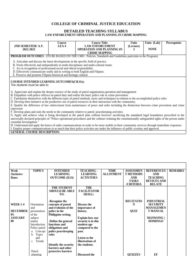 College of Criminal Justice Education Detailed Teaching Syllabus | PDF ...