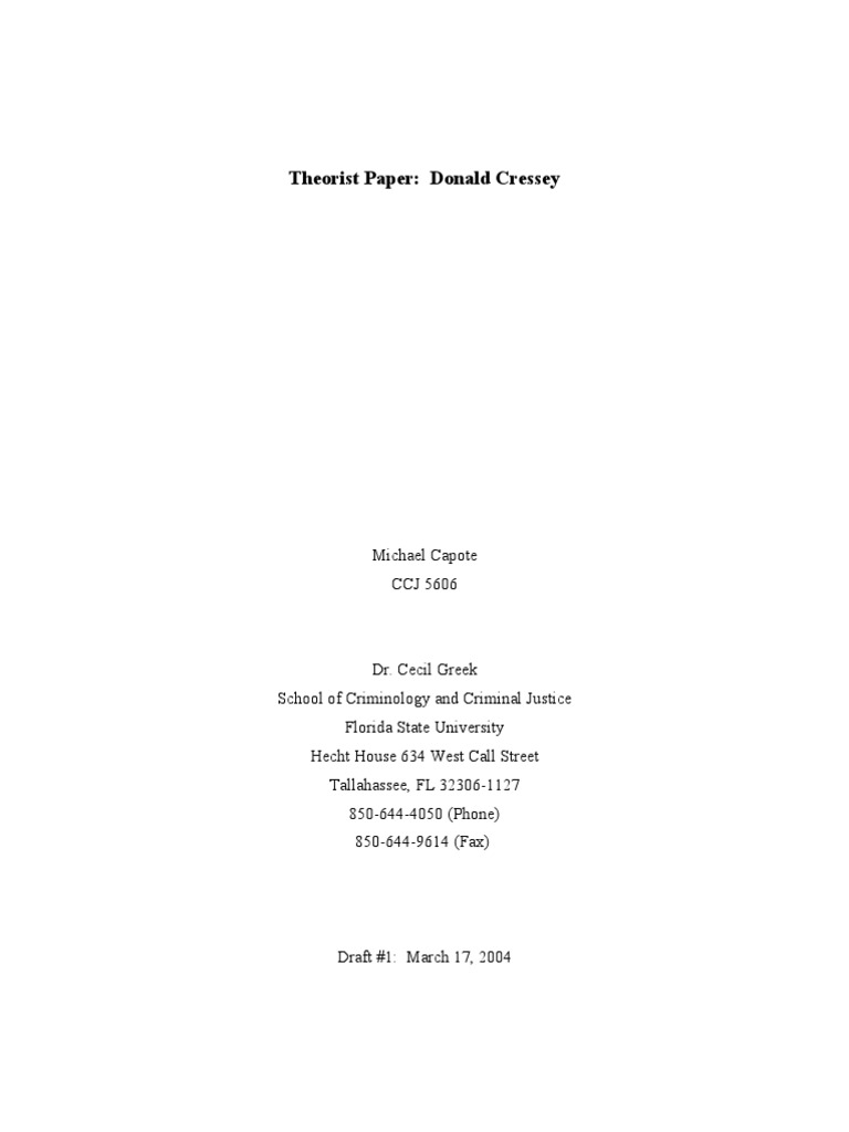Theorist Paper: Donald Cressey: Michael Capote CCJ 5606 | PDF ...
