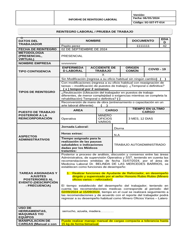 Reintegro Laboral | PDF