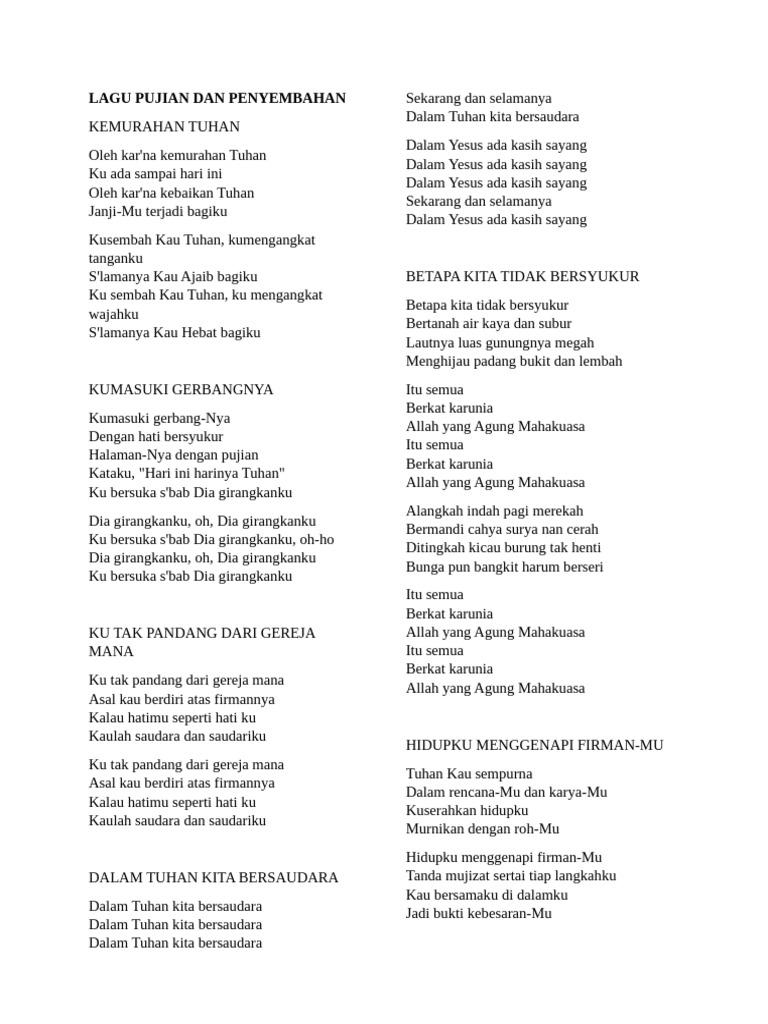 Lagu Pujian Dan Penyembahan Di Sawit Minggu Ke Dua | PDF