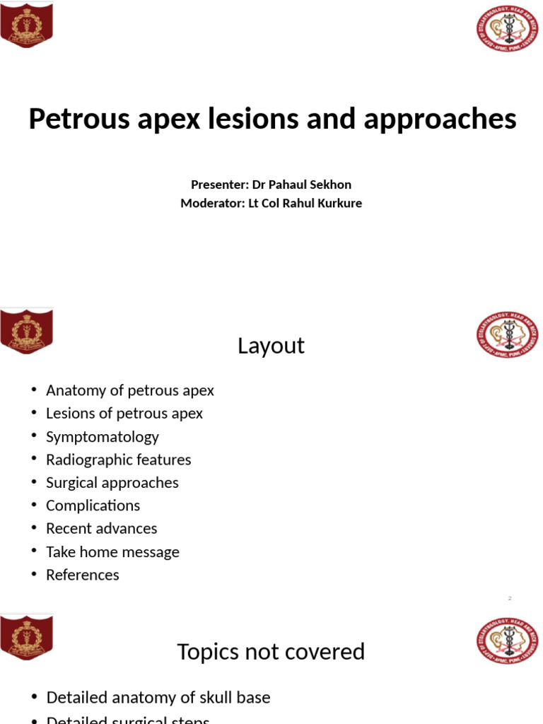 Petrous Apex Lesions and Approaches - DR Pahaul Sekhon | PDF