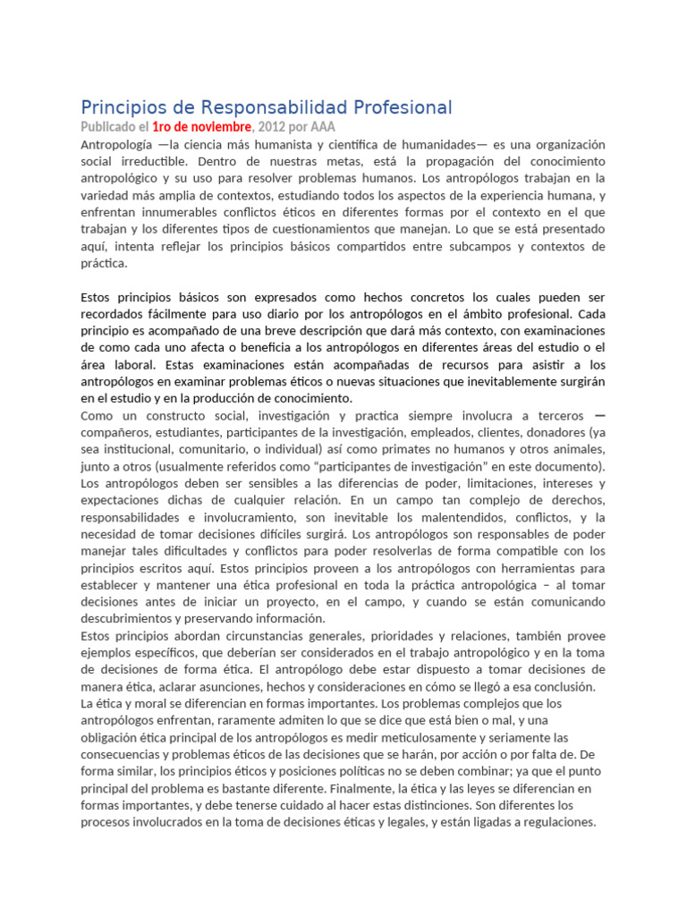 Principios de Responsabilidad Profesional Espanol | PDF