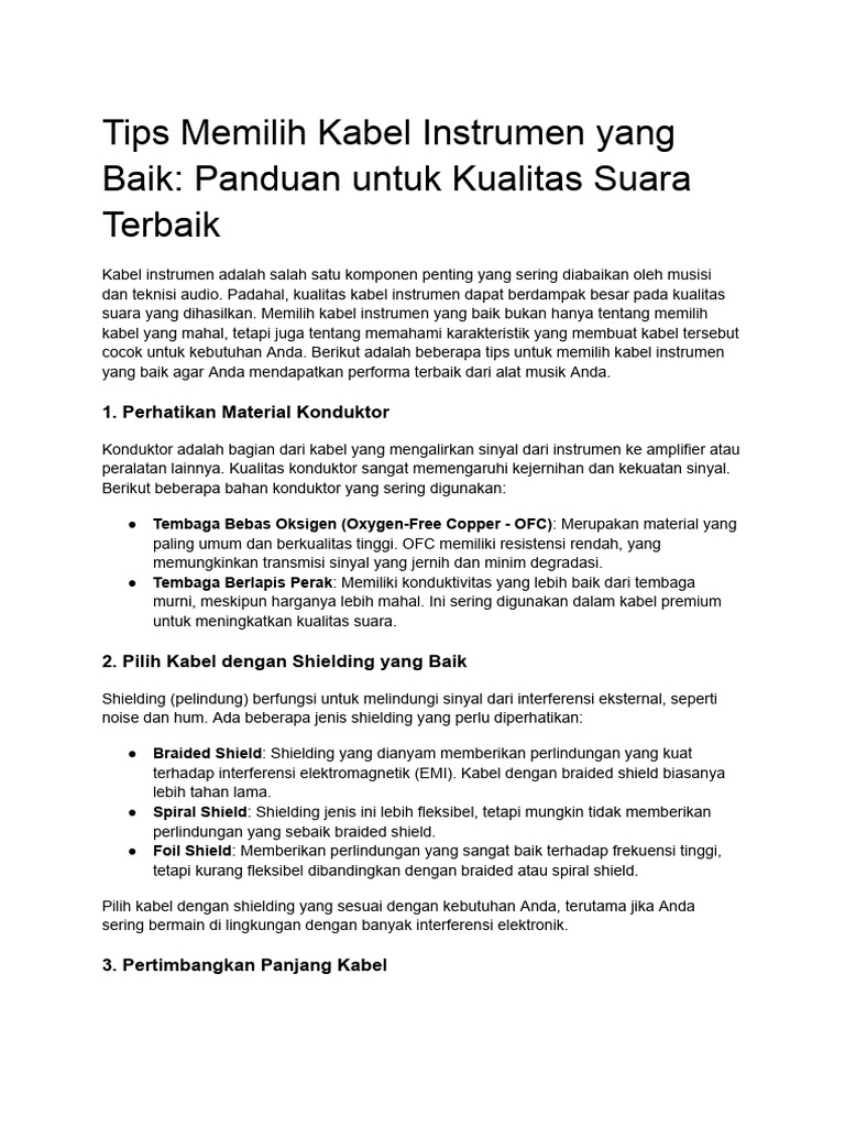 Tips Memilih Kabel Instrumen Yang Baik - Panduan Untuk Kualitas Suara ... Tips Memilih Kabel Instrumen Yang Baik - Panduan Untuk Kualitas Suara ...