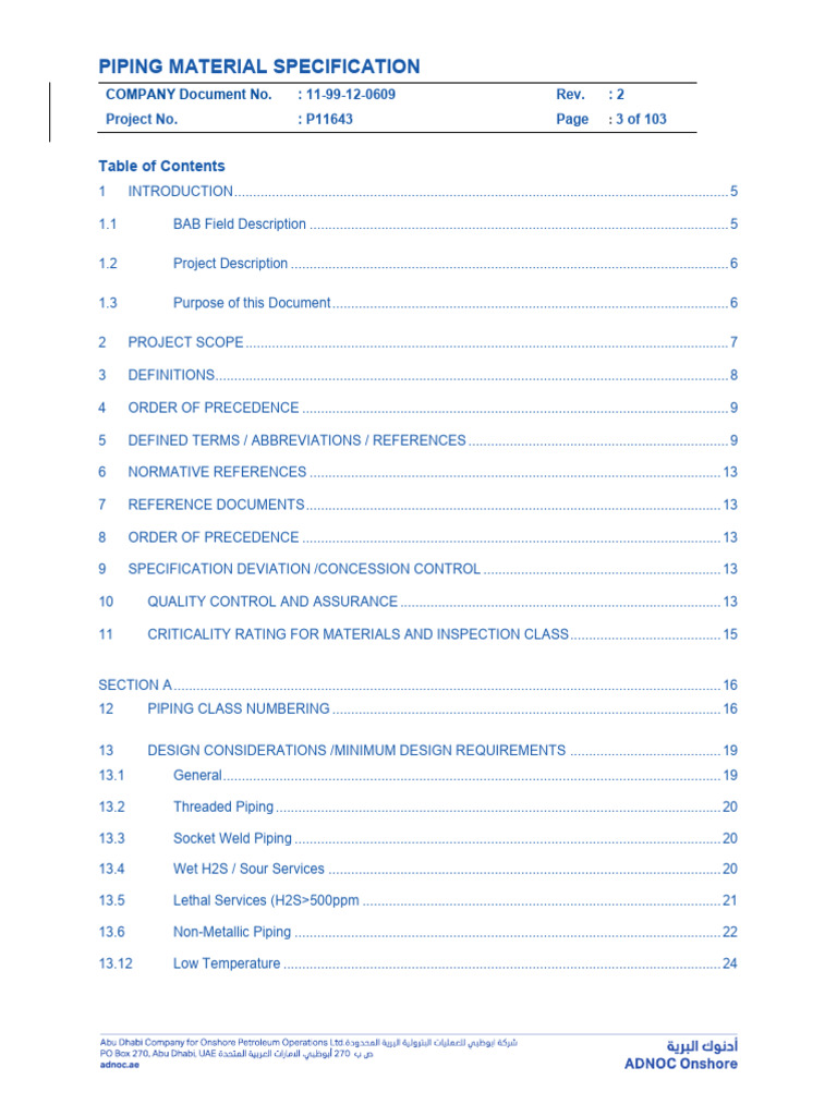 Piping Material Specification: COMPANY Document No | PDF