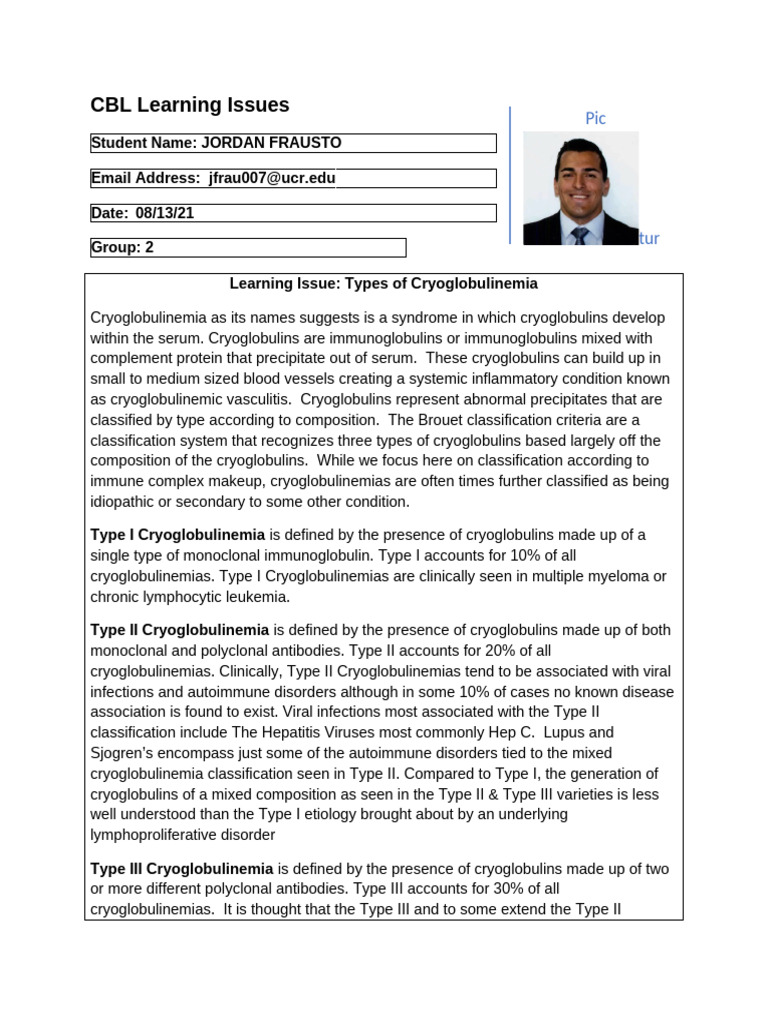 CBL Learning Issue - Cryoglobulinemia | PDF