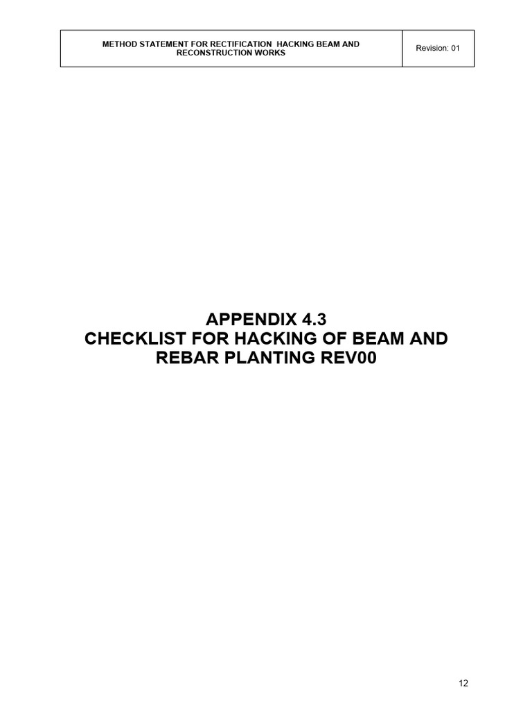 Appendix 4.3 Checklist For Hacking of Beam and Rebar Planting Rev00 | PDF