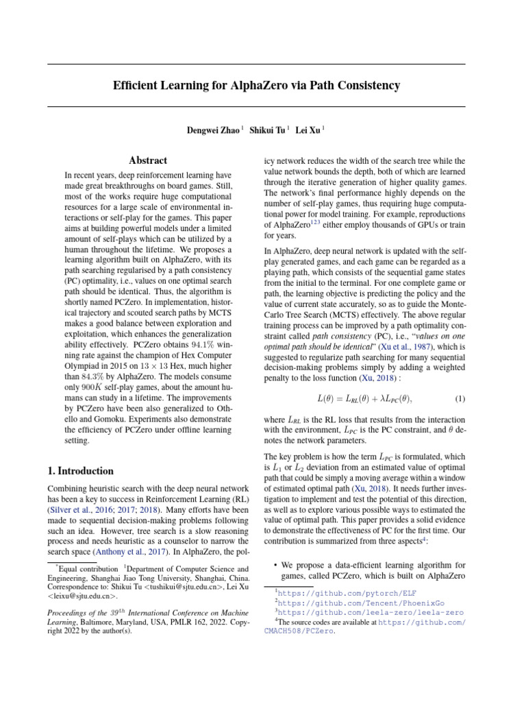 Efficient Learning For AlphaZero Via Path Consistency | PDF