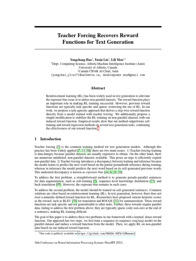 Teacher Forcing Recovers Reward Functions For Text Generation | PDF