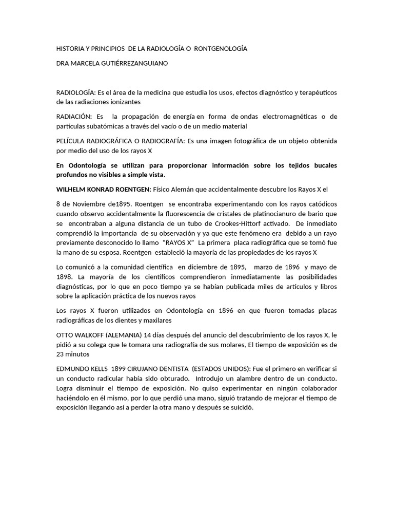 Historia y Principios de La Radiología o Rontgenología | PDF