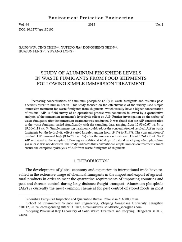 Study of Aluminum Phosphide Levels | PDF