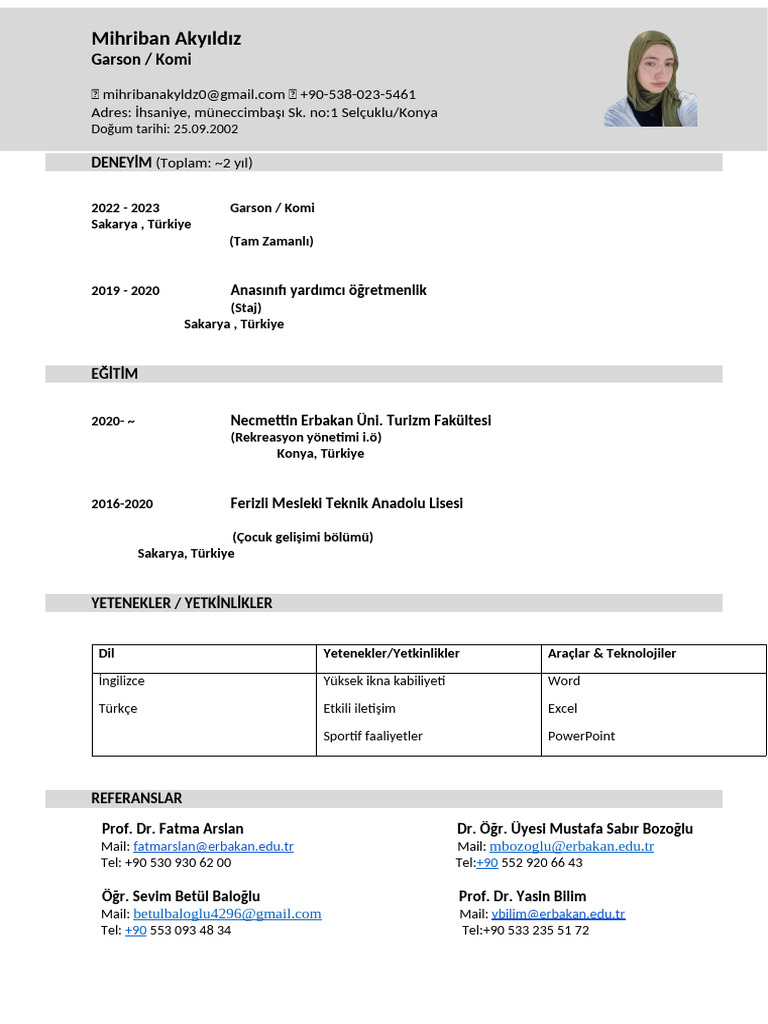 Yeni Mezun Stajyer CV Ornegi | PDF