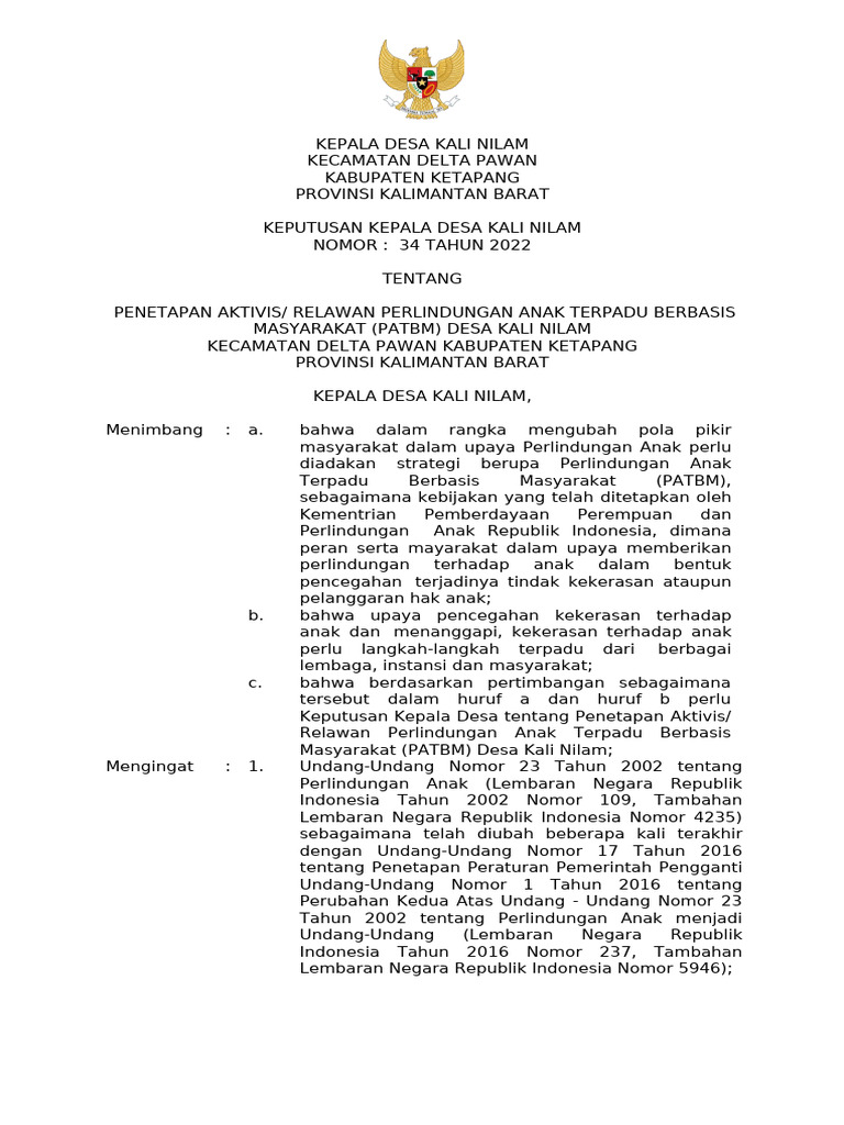 SK Pembentukan Aktivis Patbm Des Kel | PDF