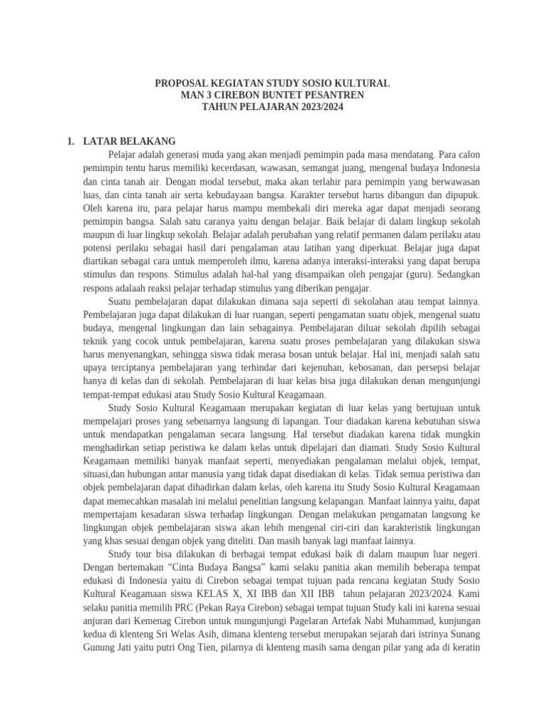 Proposal study sosio kultural | PDF