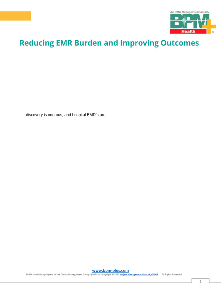 BPM+Health Case Study Reducing EMR Burden and Improving Outcomes | PDF
