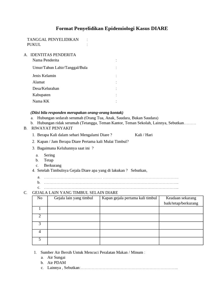 Format Penyelidikan Epidemiologi KLB Diare | PDF | Pengembangan Diri