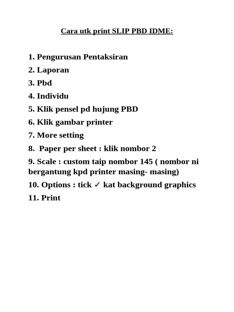 Cara Utk Print Slip PBD Idme | PDF
