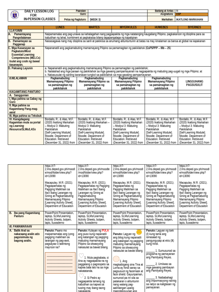 G5 Q3W3 DLL ESP (MELCs) | PDF