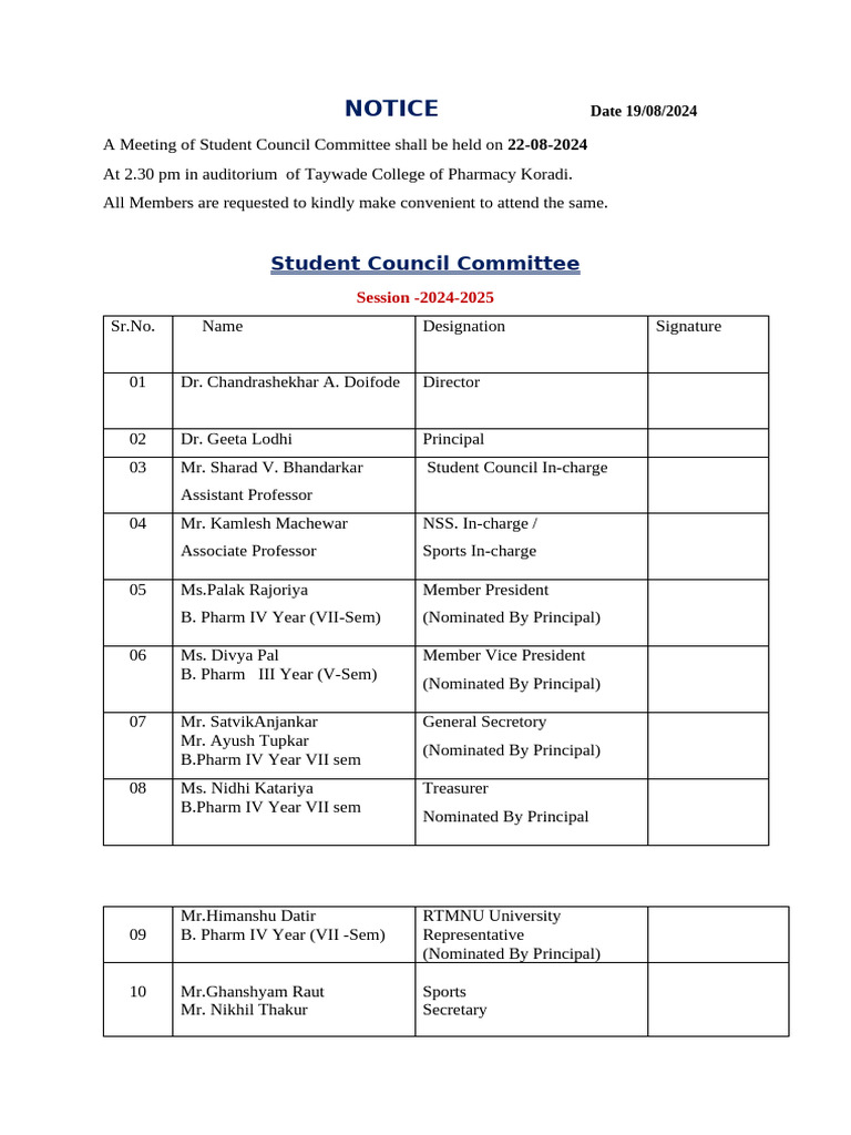 # Student Council Committee 2024-2025 | PDF