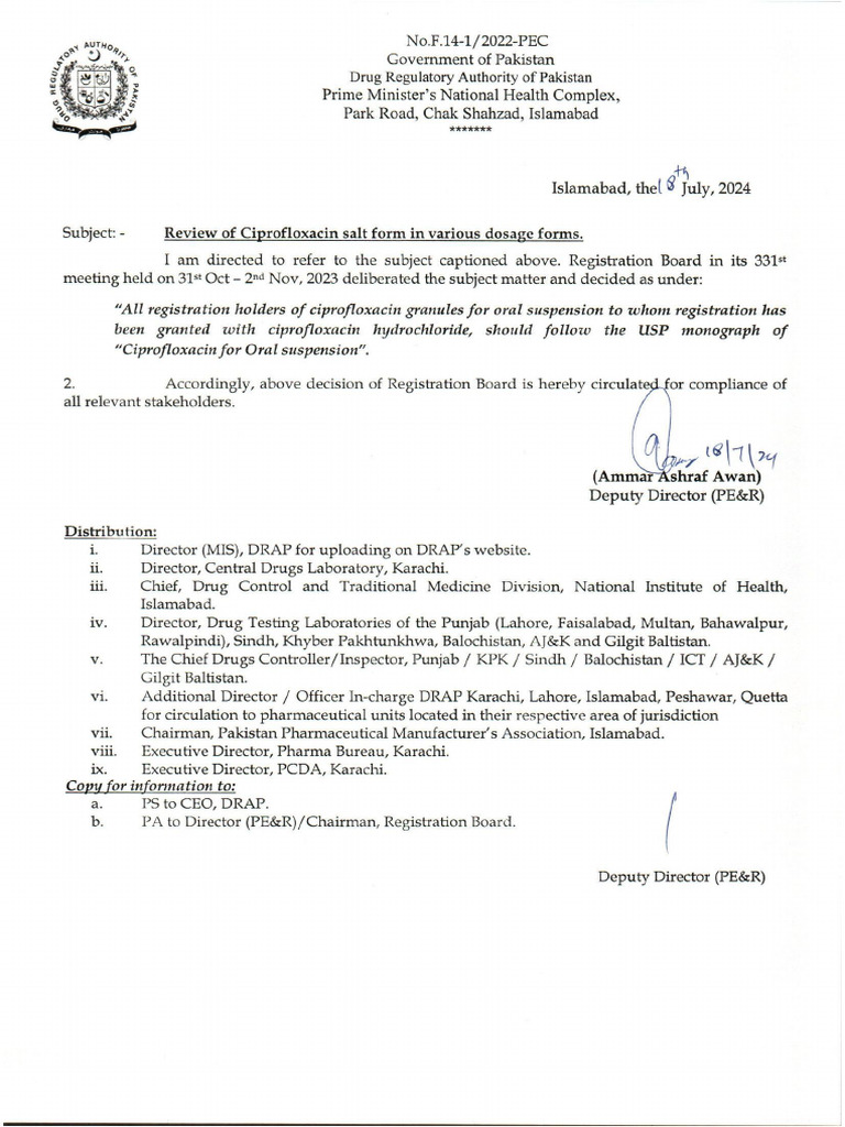Circular For Ciprofloxacin Oral Suspension | PDF