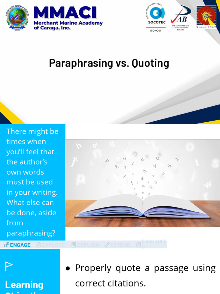Paraphrasing Vs Quoting | PDF