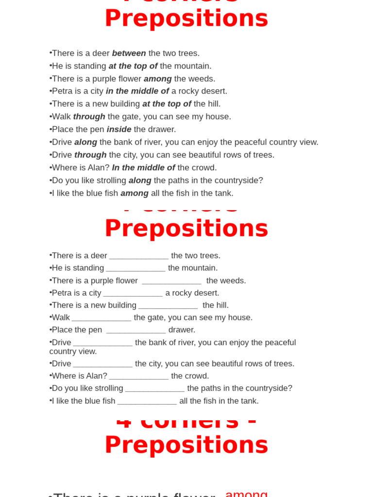 4 Corners - Prepositions U11 Fa 3 | PDF