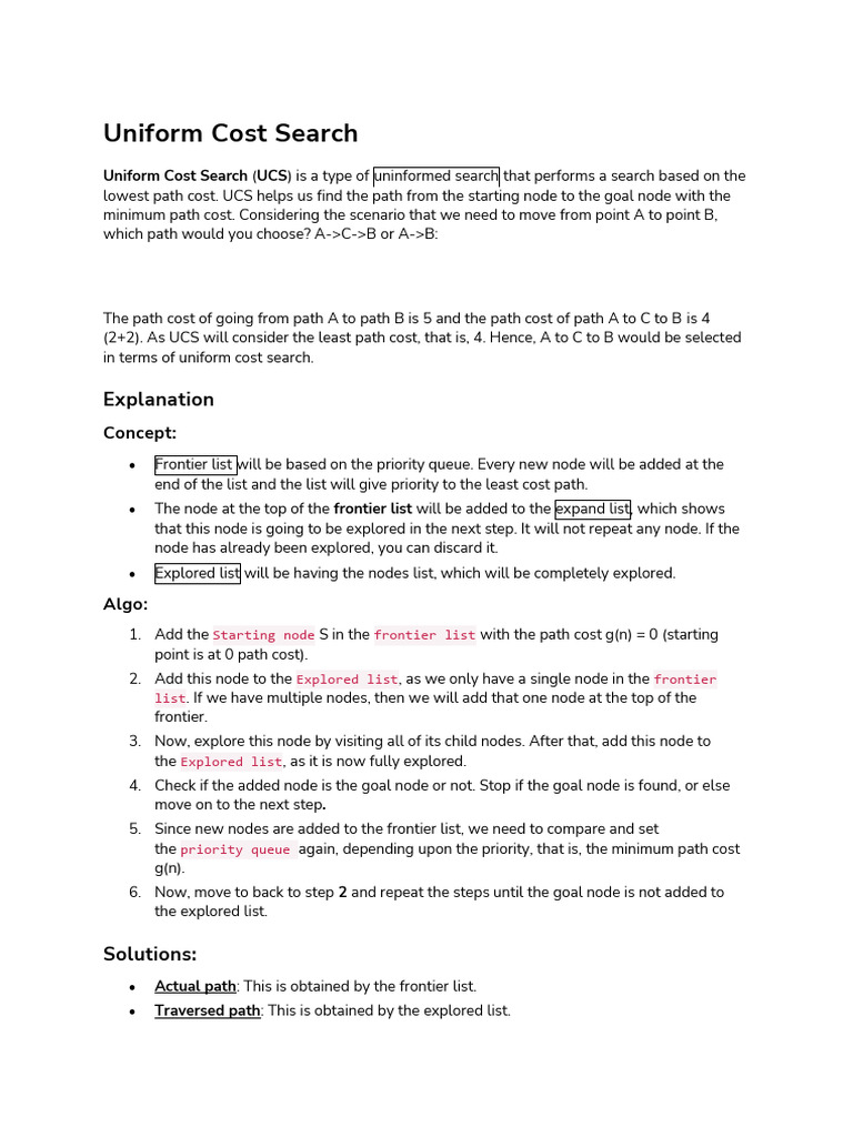 Uniform Cost Search | PDF